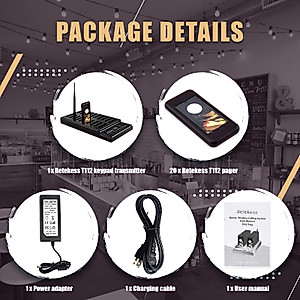 Retekess T112 Restaurant Pager System,Restaurant Buzzer with Transmitter and 20 Chargeable Pagers for Restaurant,Food Truck,Hospital,Church