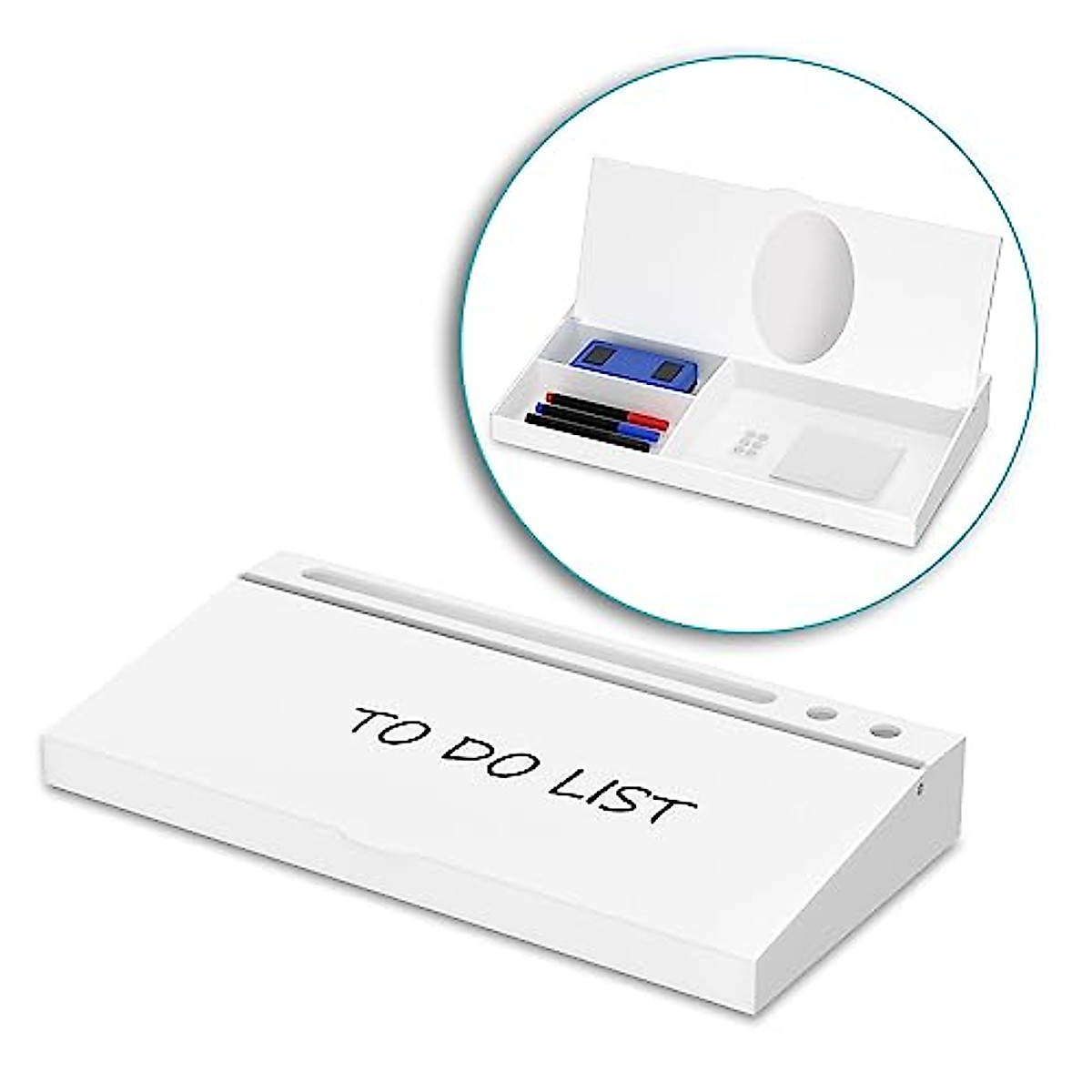 HIIMIEI Desktop Glass Whiteboard Dry-Erase-Board - Computer Keyboard Stand White Board Surface Pad with Drawer, Desk Organizers with Accessories for Office, Home, School Supplies (White