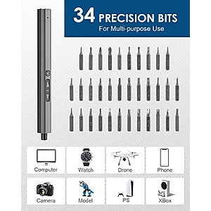 Vastar Mini Electric Screwdriver, 42 in 1 Cordless Precision Screwdriver Set with 34 Magnetic Precision Bits, Rechargeable Portable Repair Tool Kit with LED Lights for Phones Laptops Glasses Camera