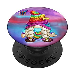 Funny Gnome Girl For Hippie Gardener Peace Sign Batik Hippie PopSockets Swappable PopGrip
