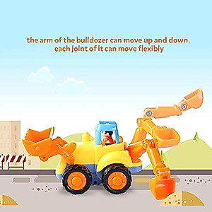 Coogam 4 Pack Friction Powered Cars Construction Vehicles Toy Set Cartoon Push and Go Car Tractor, Bulldozer, Cement Mixer Truck, Dumper for Year Old Boy Girl Kid Gift