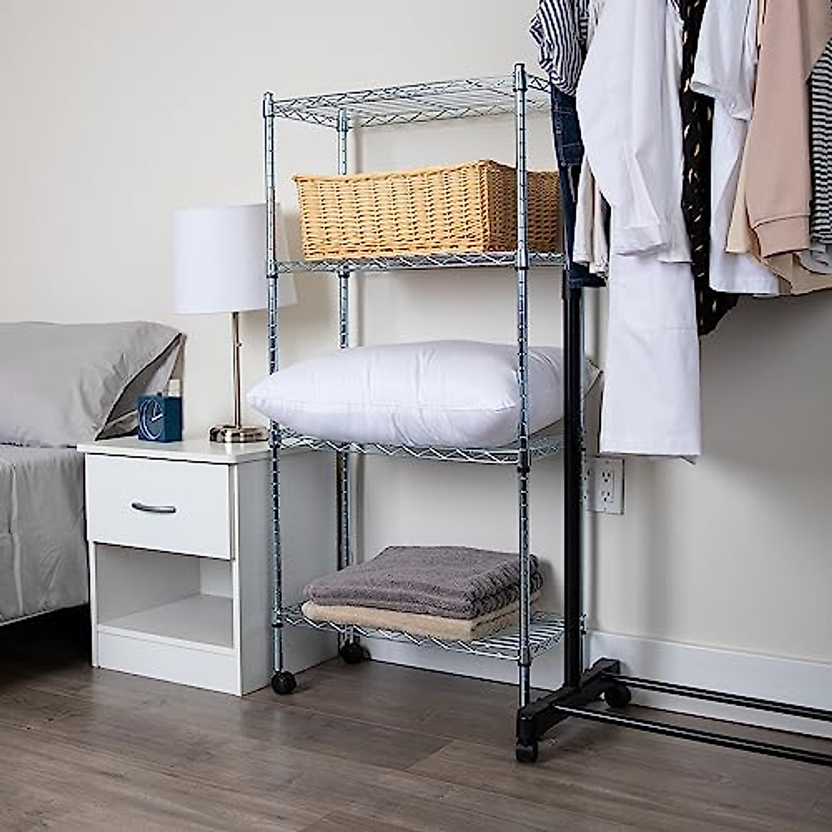 Mind Reader Alloy Collection Adjustable 4-Tier Industrial Storage Shelves with Wheels, Metal, 23.25" L x 13.5" W x 49.5" H, Silver