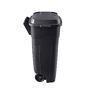 Rubbermaid Roughneck Heavy-Duty Wheeled Trash Can with Lid, 34-Gallon, Black, for Outdoor Use