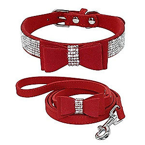 PSAVE Pet Traction Rope Rhinestone Leather Dog Cat Collar Leash Set Crystal Diamond Inlaid Cute Bow Puppy Dog Collar Leash (Color : D, Size : 2)