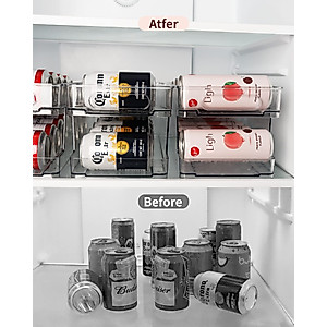 Zyerch 2 Pack Rolling Soda Can Dispenser for Refrigerator with 1 Pack Ice Ball Maker, Pantry Organization and Storage 2-Layer Beverage Holder for Fridge, Clear