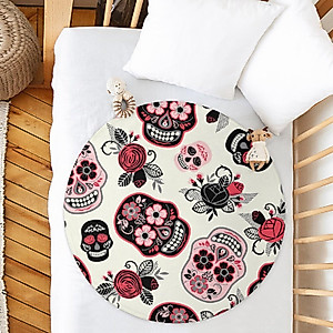 LAKIMCT Pink Sugar Skull Flower Round Soft Baby Blankets for Boys Girls, Newborn Blanket for Suitable for Swaddling Sleep Stroller Cover Nursery Blanket, 35 Inch