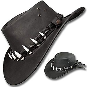 Oztrala】Leather Hat Crocodile Band Australian Outback Dundee Aussie Mens Womens Jacaru Black Brown Cowboy HLC1 US (Black, ML)