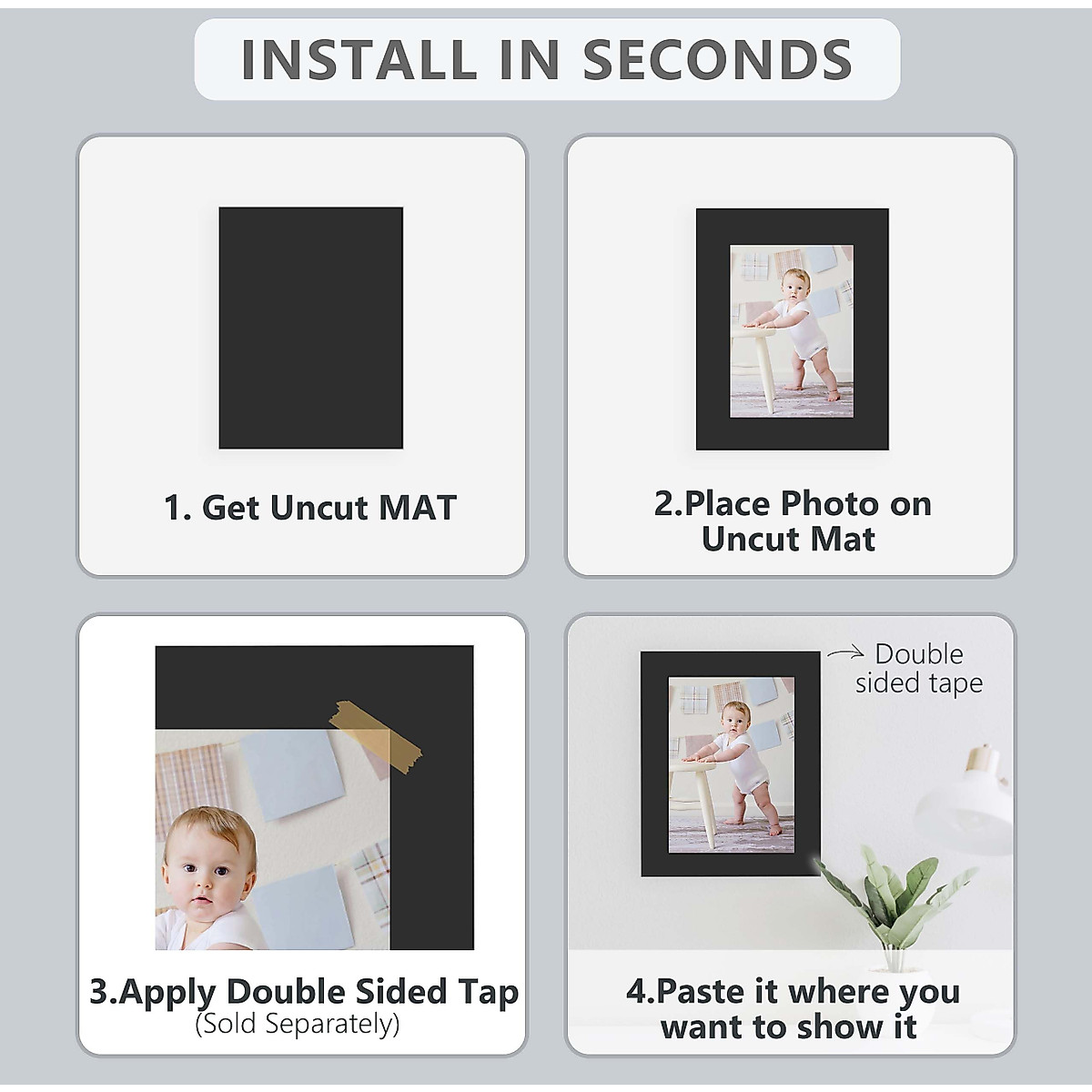 Somime 12 Pack Backing Boards Only - 8x10 Uncut Black Mats Matboards, Acid Free Backerboards, Ideal for Photos/Pictures/Prints/Frames/Arts