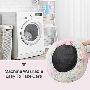 Luciphia Round Dog Cat Bed Donut Cuddler, Faux Fur Plush Pet Cushion for Large Medium Small Dogs, Self-Warming and Cozy for Improved Sleep Gradient Rainbow, Small (20" x20")