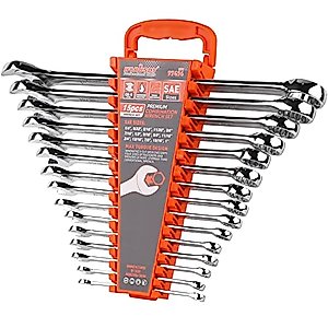 HORUSDY 15-Piece SAE Wrench Set, V Notch Premium Combination Wrenchs Set, SAE 1/4" to 1", Max Torque, 12-Point, Chrome Vanadium Steel, with Storage Rack