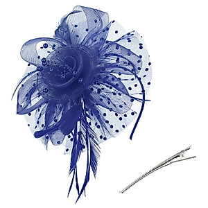 Komorebi Fascinators Hat for Women Tea Party Hats Flower Mesh Ribbons Feathers Clip Kentucky Derby Headwear Navy One Size