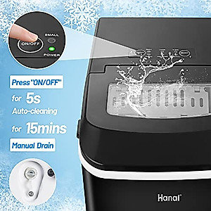 Ice Makers Countertop,Protable Ice Maker Machine with Handle,Self-Cleaning Ice Maker, 26Lbs/24H, 9 Ice Cubes Ready in 6-8 Mins, for Home/Office/Kitchen Black WANAI