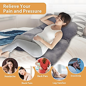 LONABR U-Shape Pregnancy Pillows, 55 Inch Maternity Full Body Pillow with Washable Velvet Cover, Nursing Support Pillow, Support for Back, HIPS, Legs, Belly for Pregnant Women Side Sleeping