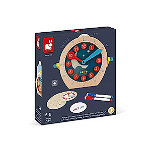 Janod Learn to Tell Time - Wooden Educational Teaching Clock - Ages 5+ - J05076