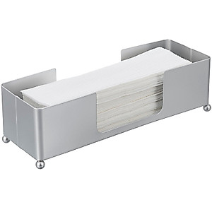 MyGift Modern Silver Tone Metal Tabletop Commercial Folded Paper Towel Holder, Countertop Disposable Napkin Dispenser Tray Guest Bathroom