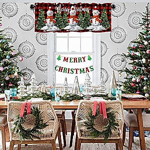 Xmas Tree Curtains Valance for Bedroom Living Room, Christmas Snowman Window Curtains & Drapes Rod Pocket Snowflake Winter Snowy Valances for Kitchen Window Curtains Over Sink 54 x 18in,1 Panel