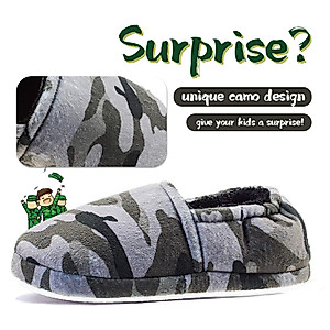 LA PLAGE Boys House Slippers with Cozy Memory Foam Slip On Camo House Shoes, Breathable Indoor Outdoor Warm Winter Home Slippers for Little Big Kids 3-4 US Grey