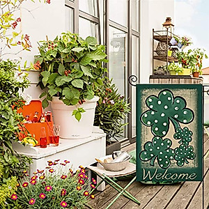 Welcome St Patricks Day Garden Flag 12x18 Double Sided,Lucky Shamrock with Dots Small Yard Flag,Spring Saint Patrick Decors for Farmhouse Outside Outdoor Holiday