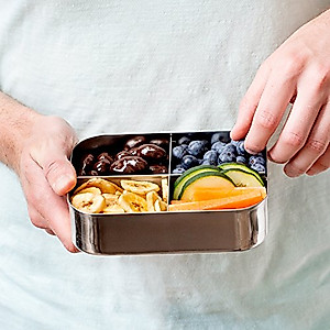 LunchBots Medium Quad Snack Container - Divided Stainless Steel Food Container - Four Sections for Finger Foods On the Go - Eco-Friendly, Dishwasher Safe - Stainless Lid - Stainless Steel