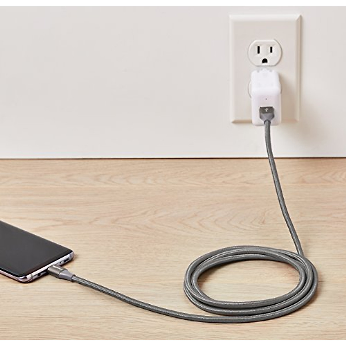 Amazon Basics USB-C to USB-A 3.1 Gen 1 Fast Charger Cable, Nylon Braided Cord, 5Gbps High-Speed for Apple iPhone 16/15, iPad, Samsung Galaxy, Tablets, Laptops, 6 Foot, Dark Gray