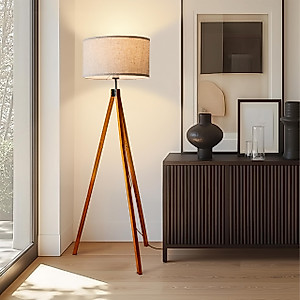 Brightech Eden Tripod Floor Lamp, Dimmable Standing Lamp with Solid Wood Legs for Bedroom Reading, Tall Tree Lamp for Offices, Modern LED Lamp for Living Rooms, Great Living Room Decor - Havana Brown