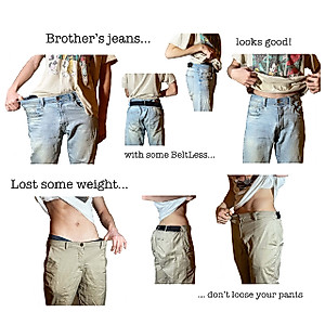 Invisible No Buckle Elastic Belt for Men and Women: 1 1/2" Wide, Waist size adjustable 32" to 48" by Beltless