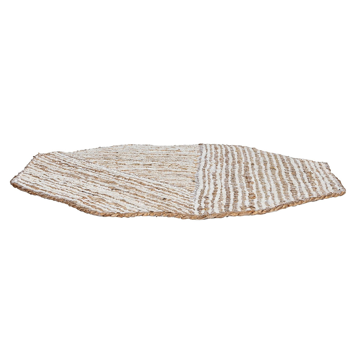 Bloomingville 15 Inches Cotton and Jute Embroidered Octagon Shaped, Natural and White Placemat