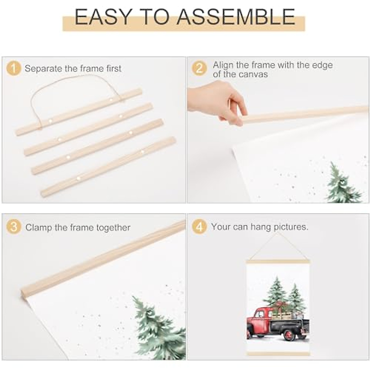 Magnetic Poster Hanger Frame, Red Truck Light Wooden Magnet Frame Hanger for Posters, Prints, Photos, Pictures, Maps, Scrolls, And Canvas Artwork, Christmas Decoration Wall Hanging Kit