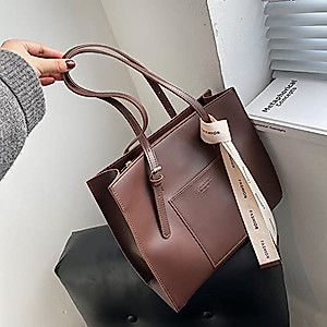 Big Capacity Vintage Vegan Leather Tote for Women Fashion Casual Retro Shoulder Bag Handle Bag Work Bag (Dark brown)