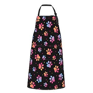 Wisedeal Dogs Paw Apron, Funny Colorful Pet Paws Animal Footprint Apron with 2 Pockets Adjustable Neck for Mom Dad Men Women, Suitable for Kitchen Cooking Lover Dog Chef Grill Bistro Baking BBQ