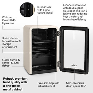 Cooluli Decor 2.4 cu ft Compact Mini Fridge with Glass Door - Small Refrigerator for Bedroom, Office, Dorm - Ideal for Soda Drinks, Beer (Cream)