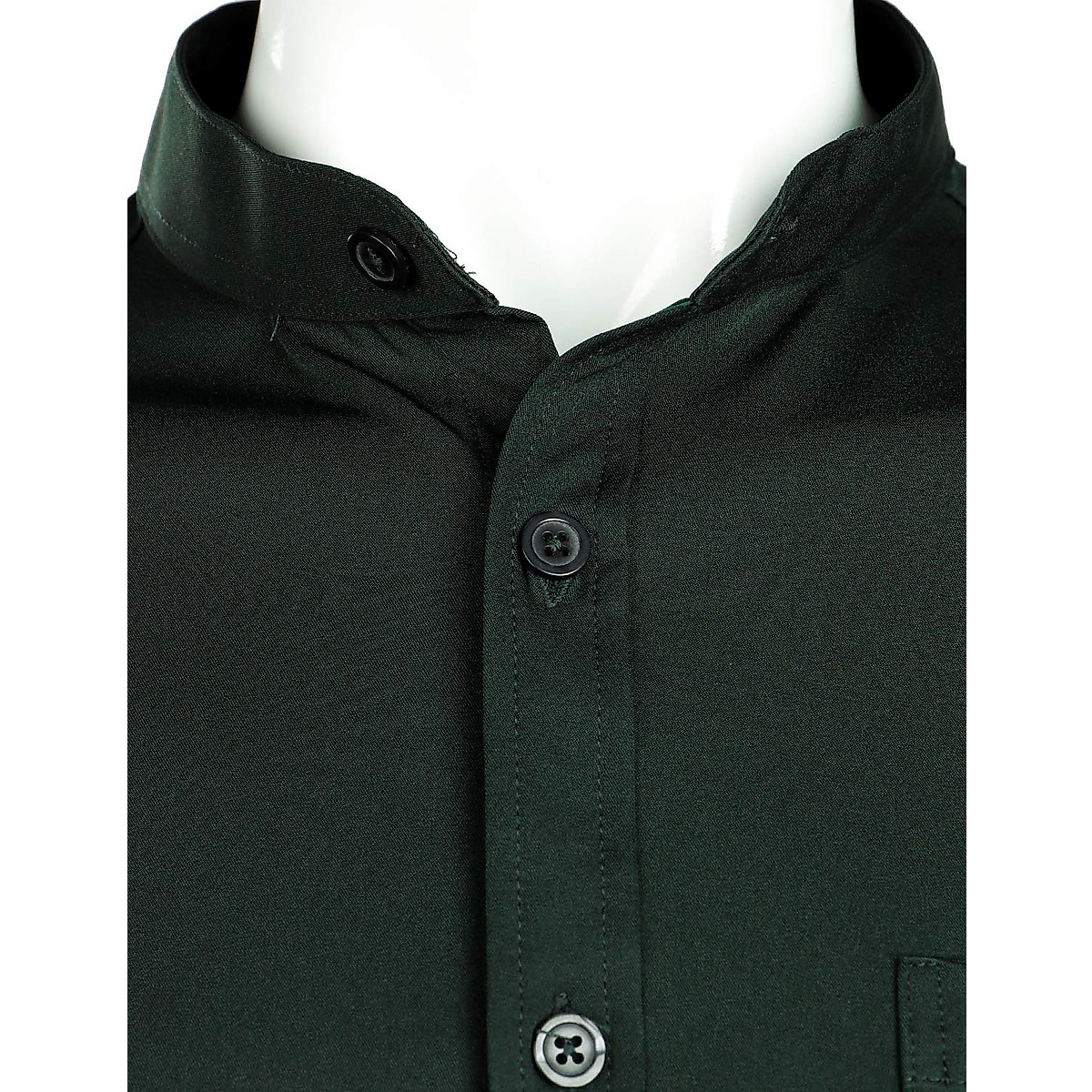 ZEROYAA Men's Banded Collar Slim Fit Long Sleeve Casual Button Down Dress Shirts with Pocket ZLCL09 Deep Forest Green Large