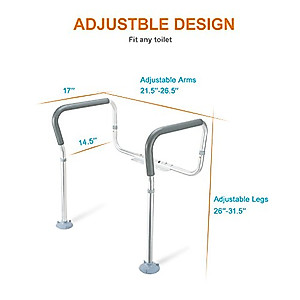 OasisSpace Toilet Rail - Medical Bathroom Safety Frame for Elderly, Handicap and Disabled - Adjustable Toilet Safety Handrail, 2 Additional Rubber Tips