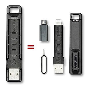 Lever Gear CableKit - Key Chain Phone Charger for Apple iPhone Lightning Devices + Micro USB Adapter + Keyring Case for Short iPhone Charger Cord. Multi Keychain Charger iPhone Keychain Cable (1 Pack)