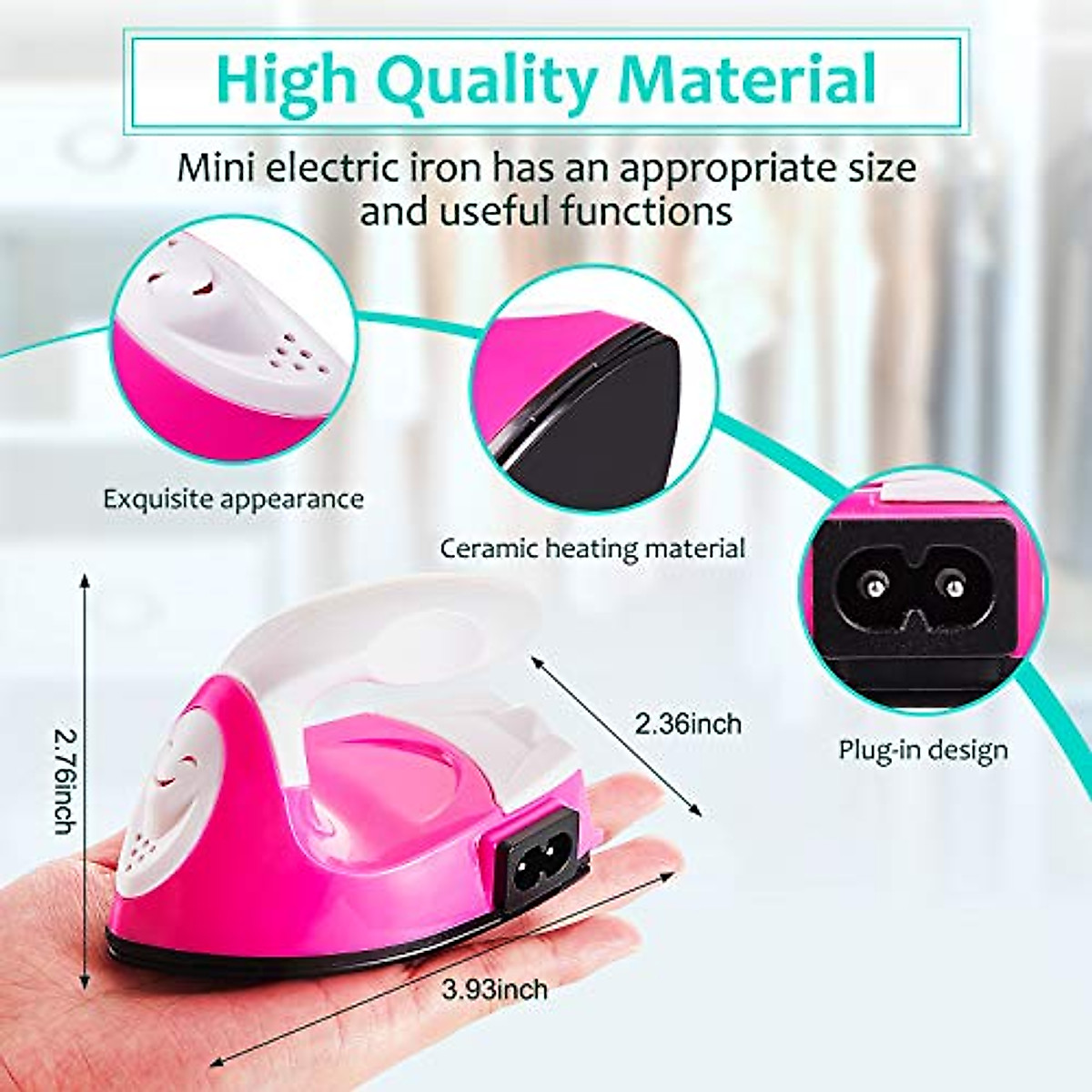 Mini Craft Iron Mini Heat Press Mini Iron Portable Handy Heat Press Small Iron with Charging Base Accessories for Beads Patch Clothes DIY Shoes T-Shirts Heat Transfer Vinyl Projects (Pink)