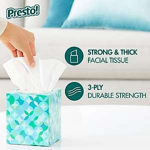 Amazon Brand - Presto! Ultra-Soft Facial Tissues, 3-Ply Premium Thick, 264 Count (4 Packs of 66)
