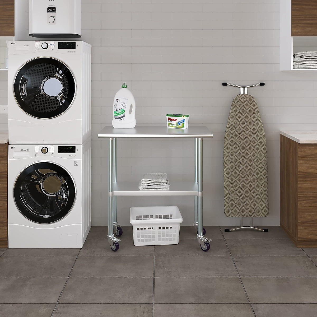 AmGood 18" X 36" Stainless Steel Work Table with Under-Shelf & 4 Wheels | Laundry Garage Utility Bench | Prep Worktable | Kitchen Island Food Prep | NSF Certified