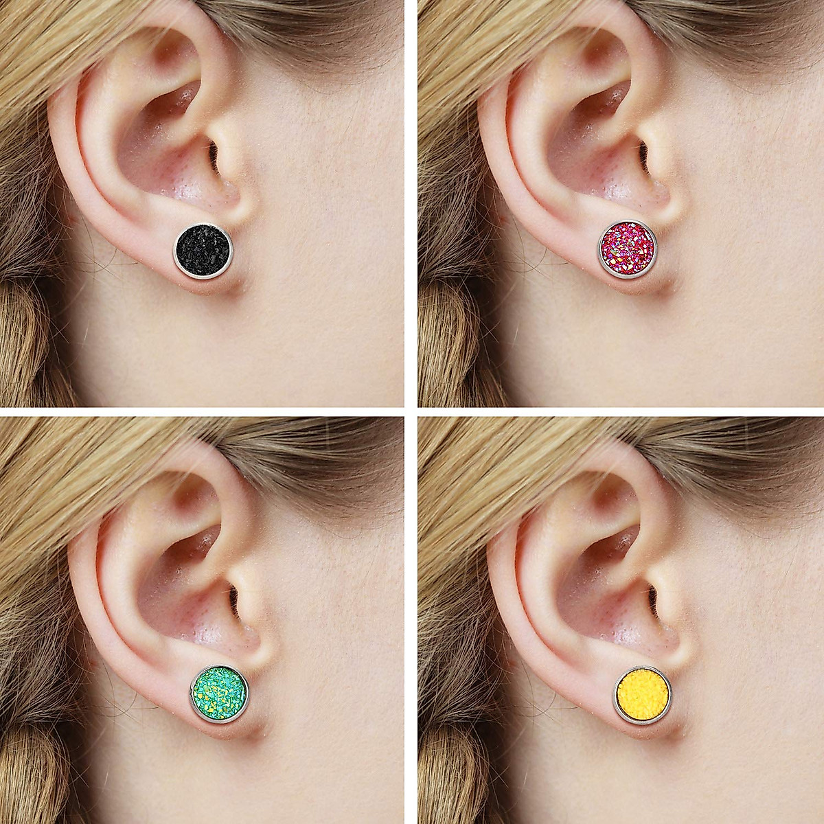 20 Pairs Druzy Stud Earrings Set Stainless Steel Earrings Pierced Earrings Jewelry for Women(Round)