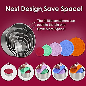 LIHONG Stainless Steel Containers with Lids,Snack Containers,Sauce Containers,Lunch Box for Kids Adults,Set of 9(1.7oz,3.4oz, 7oz,13oz, 21oz)