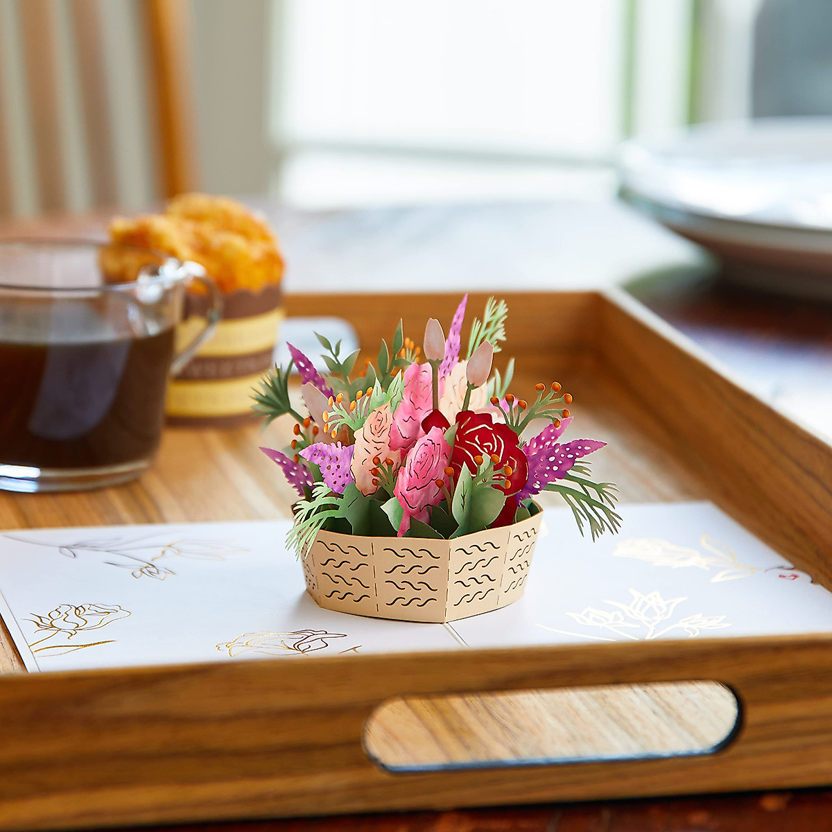 Lovepop Pink Rose Basket Pop Up Card, 5x7-3D Greeting Card, Pop Up Paper Flowers, Valentine's Day Greeting Card for Mom, Anniversary Card for Wife, Appreciation Card, Thinking of You