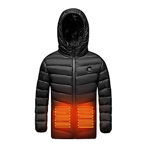 TGAJBL Kids Heated Jacket with Hood, Boys Girls Winter Hooded Coats Waterproof Windproof Heated Vest, USB Charging Electric Body Warmer Down Jacket for Outdoor Cycling Hiking 4-15Years