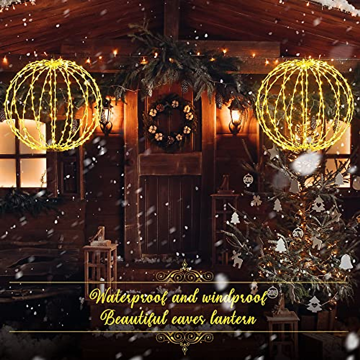 Gulfmew Christmas Ball Light, 16 Inch 8 Modes Large Hanging Tree Globe Light, Foldable Iron Frame Ball Light with Plug Charging for Christmas Yard Patio Garden Decoration Ornament (2 Pack)