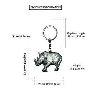 Sonoran Souvenirs RHINOCEROS Pewter Keychain - Good Luck Charm Rhino Decorative Safari Jungle Animals