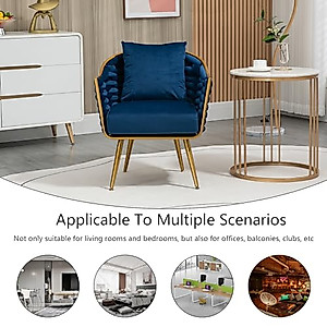 Mystiqueserenity Velvet Armchair, Modern Single Person Casual and Comfortable Accent Chair, with Tufted Backrest, Metal Frame, Soft Cushion, for Home, Living Room, Office, Bedroom (Blue)