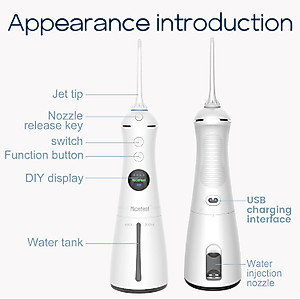 Nicefeel Portable Water Flosser Cordless Rechargeable Dental Cleaner Irrigator, with Gravity Ball, LCD Display, 300ml tank 6 Modes 4 Jet Tips, and IPX7 Water proof for Travel & Home & Braces