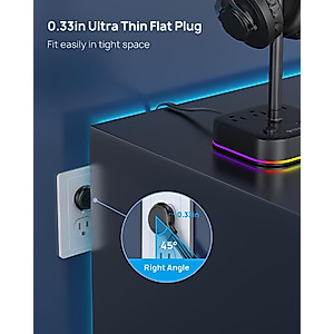 TROND Headphone Stand with USB C, Desk Gaming Headset Holder with 3 AC Outlets, 2 USB A and 1 USB C, Headset Stand with 5 RGB Light Modes, for Gaming Desk Accessories Gamer Boyfriend Gifts