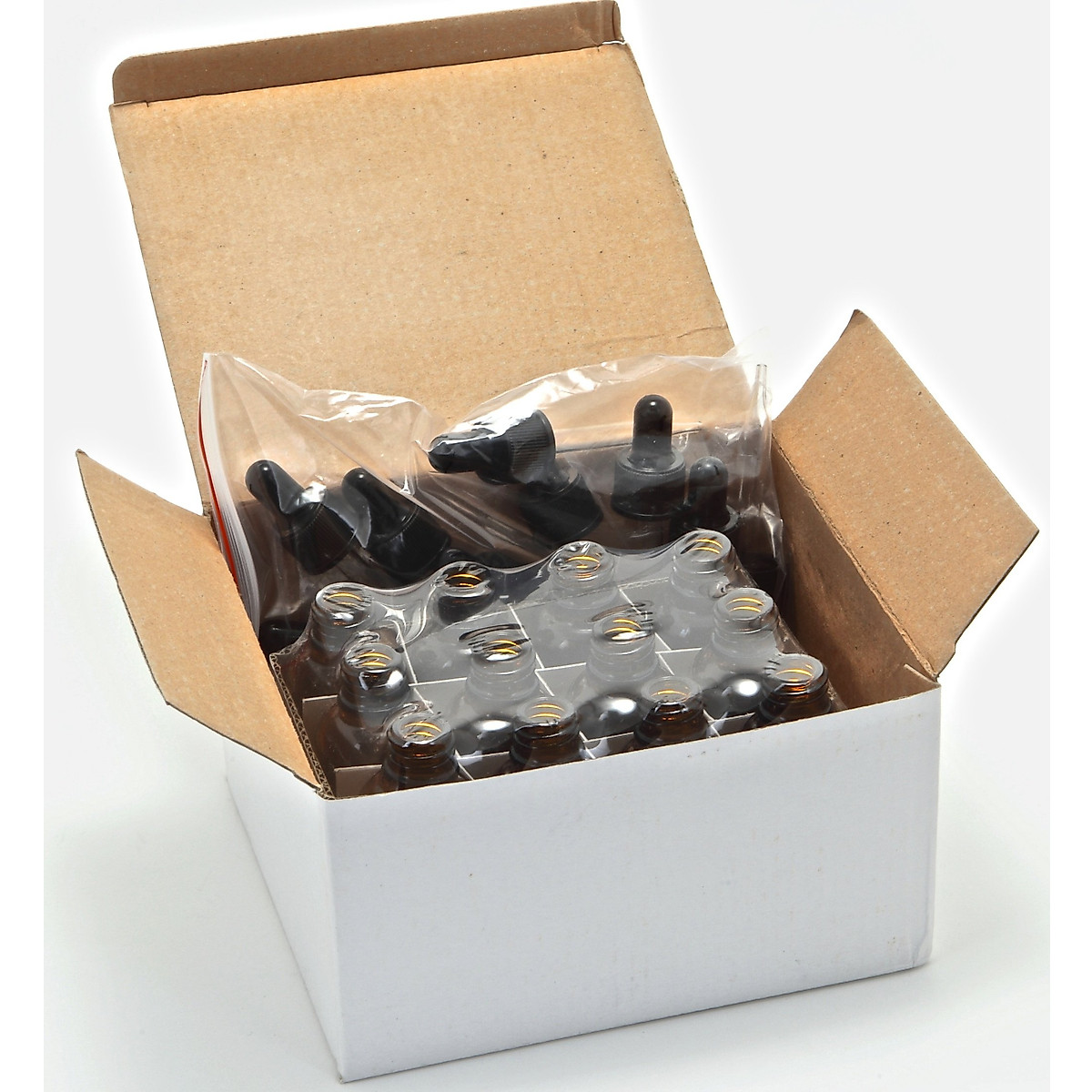 12, Amber, 1 oz Glass Bottles, with Glass Eye Droppers