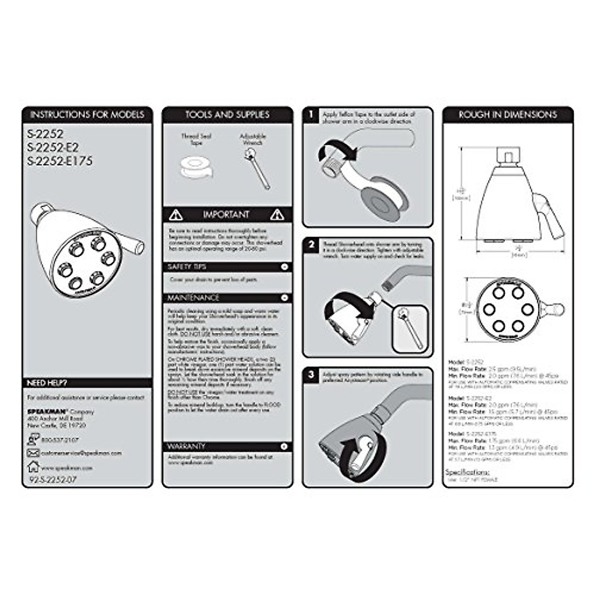 Speakman S-2252 Signature Icon Anystream Adjustable High Pressure Shower Head-1.75 GPM Solid Brass Replacement Bathroom Showerhead, Polished Chrome, 2.5