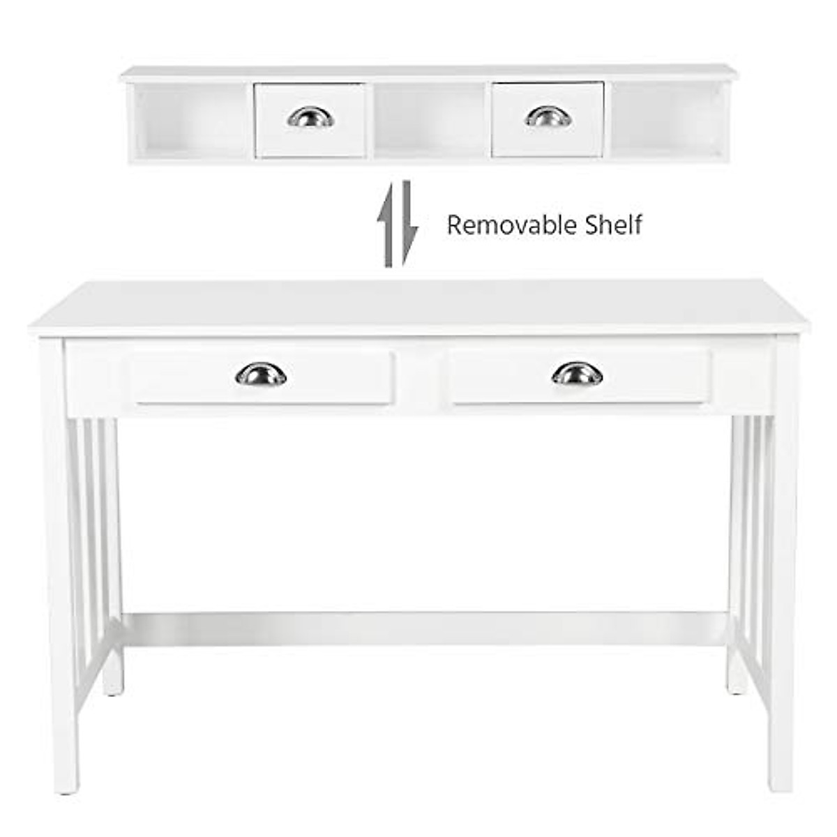 Yaheetech Modern Computer Desk with Removable Tier, 41.7in Girls' Wooden Standing Desk Laptop PC Table Writing Desk with 4 Drawers & Solid Wood Legs for Home Office, Study Workstation, White