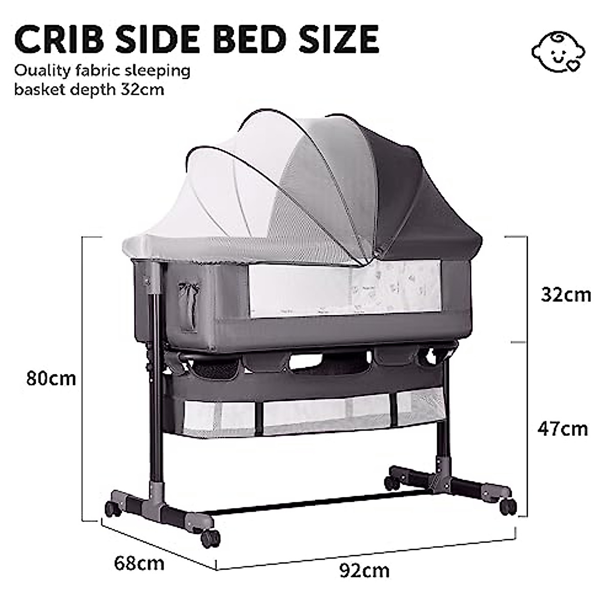 YADAQE Baby Bassinet, Baby Basinet Bedside Sleeper, Easy to Fold Portable Crib Side Bassinet 2023new Style Girl/boy bassinets (Gray)